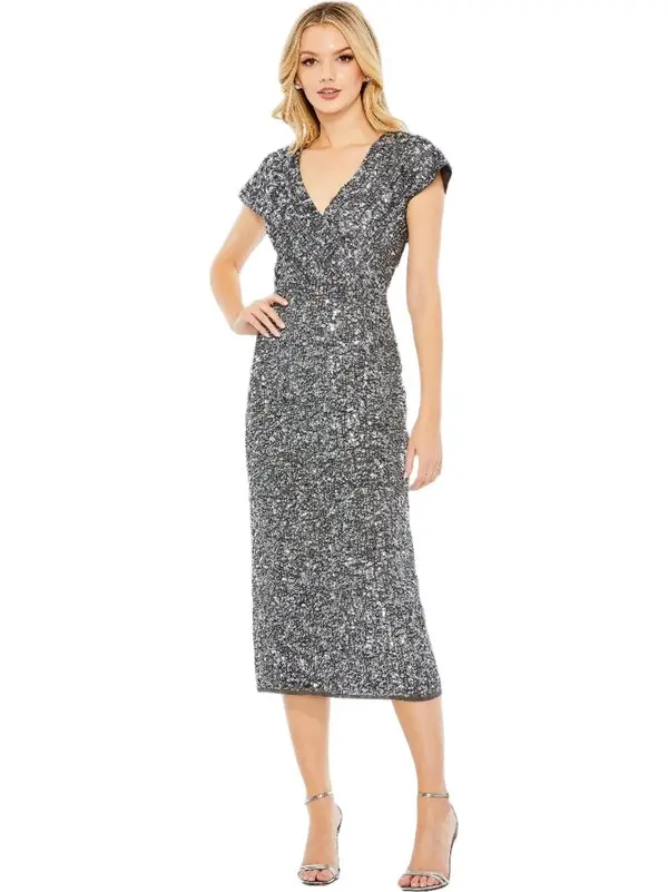 Mac Duggal Sequin Wrap-over Cocktail Dress - Gray