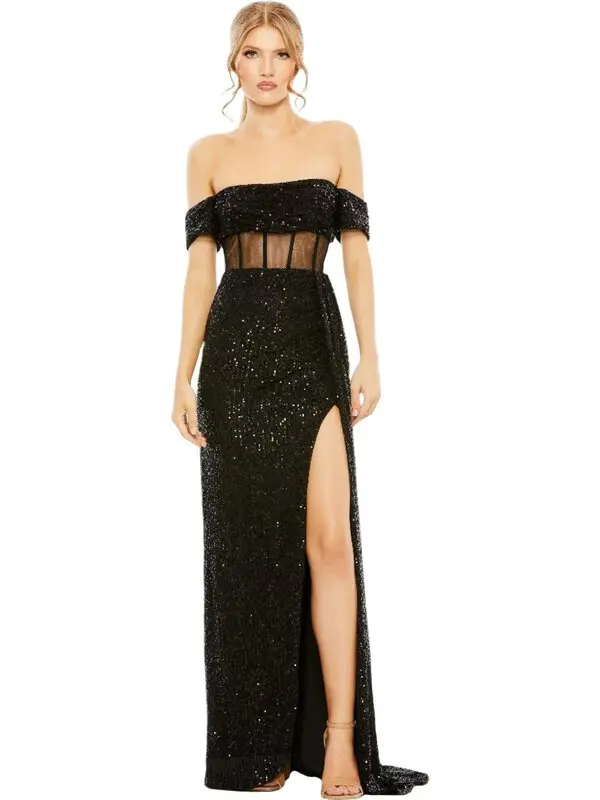 Mac Duggal Off-the-shoulder Sequined Corset Gown - Black