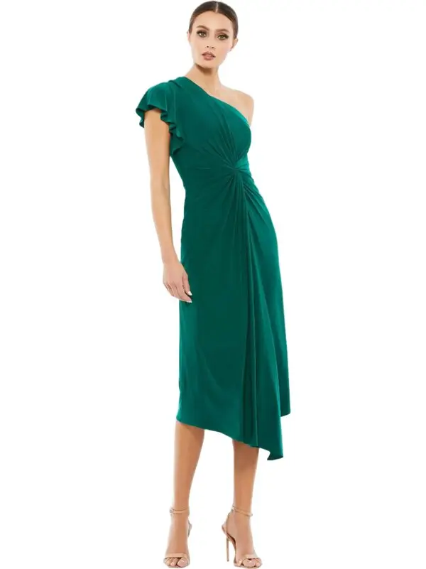 Mac Duggal One-shoulder Midi-length Jersey Dress - Green