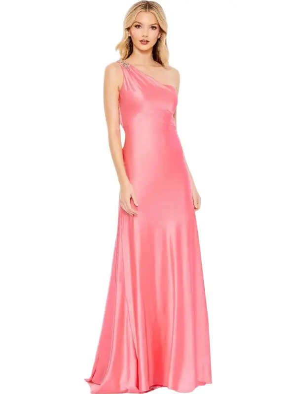 Mac Duggal Beaded One-shoulder Column Gown - Pink