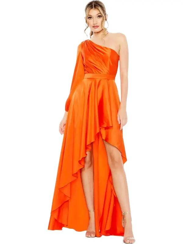 Mac Duggal One-shoulder Hi-low Gown - Orange