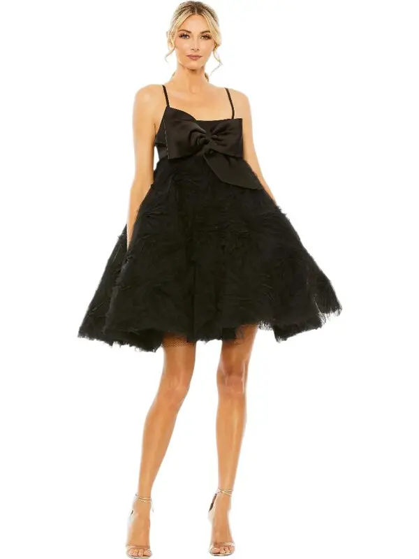 Mac Duggal Bow Front Tulle Mini Dress - Black