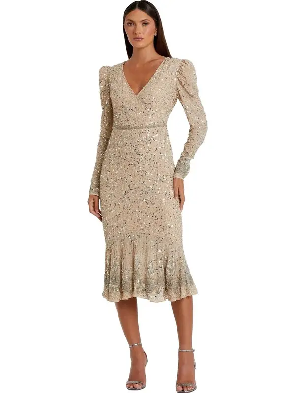 Mac Duggal Embellished Georgette Midi Dress - Neutral