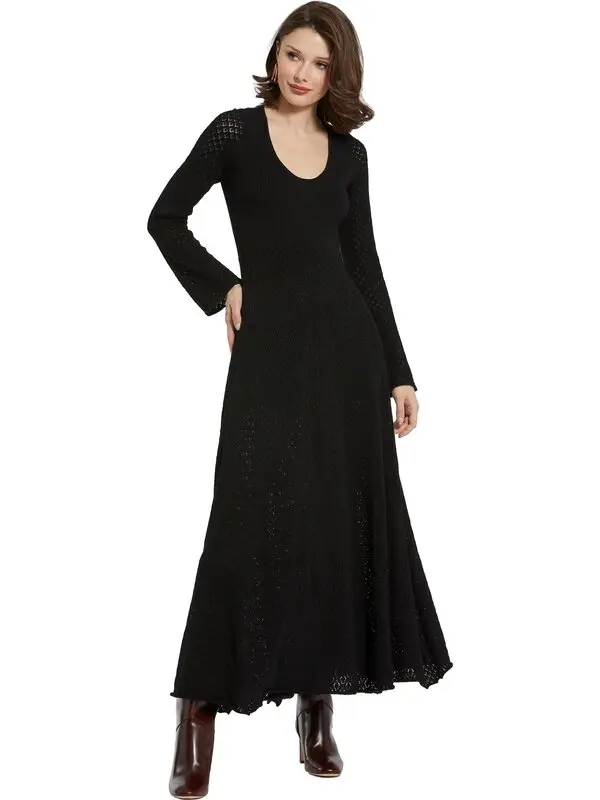 Mac Duggal Scoop Neck Long Sleeve Knit Maxi Dress - Black
