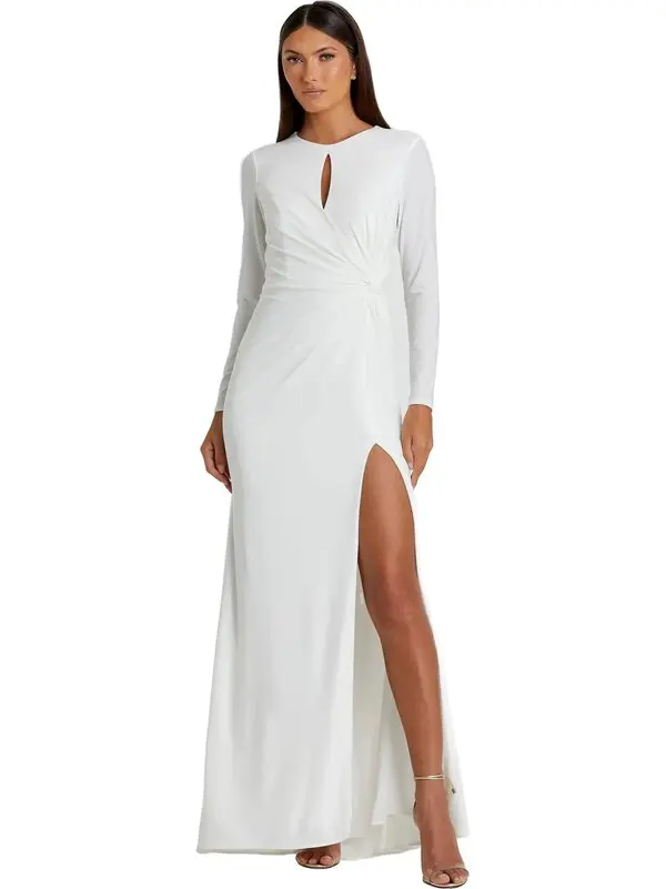 Mac Duggal Jersey Gown With Thigh-high Slit - White