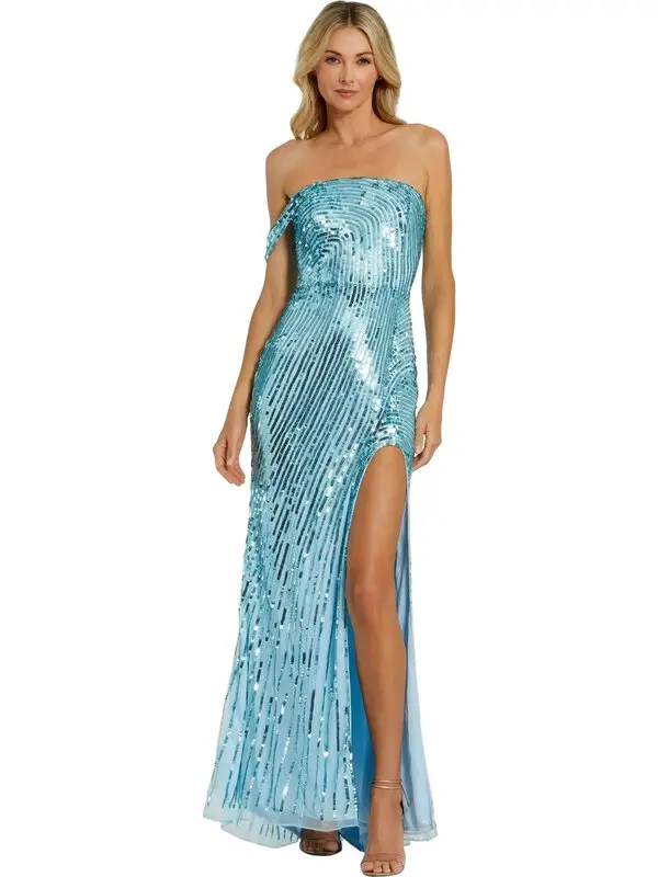 Mac Duggal One-shoulder Sequin Mesh Gown - Blue