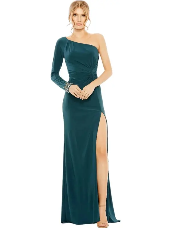 Mac Duggal One-shoulder Beaded Cuff Gown - Blue