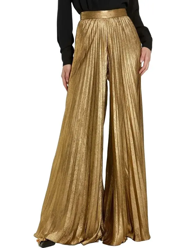 Mac Duggal Metallic Lamé Pleated Wide-leg Pants - Gold