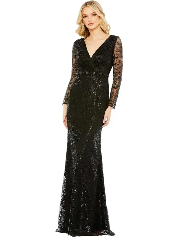 Mac Duggal Embroidered Lace Gown - Black