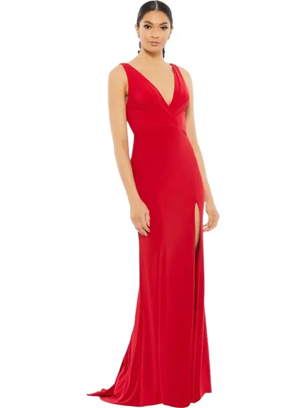 Mac Duggal Sleeveless V-neck Gown - Red