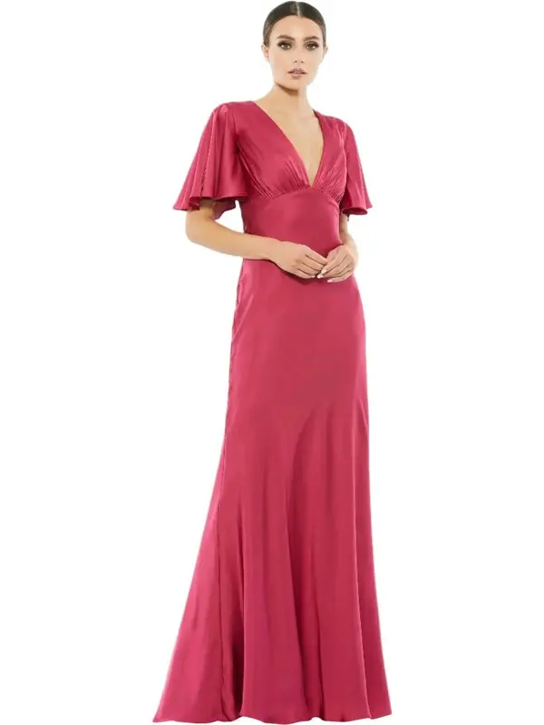 Mac Duggal Flounce Sleeve V-neck Trumpet Gown - Pink