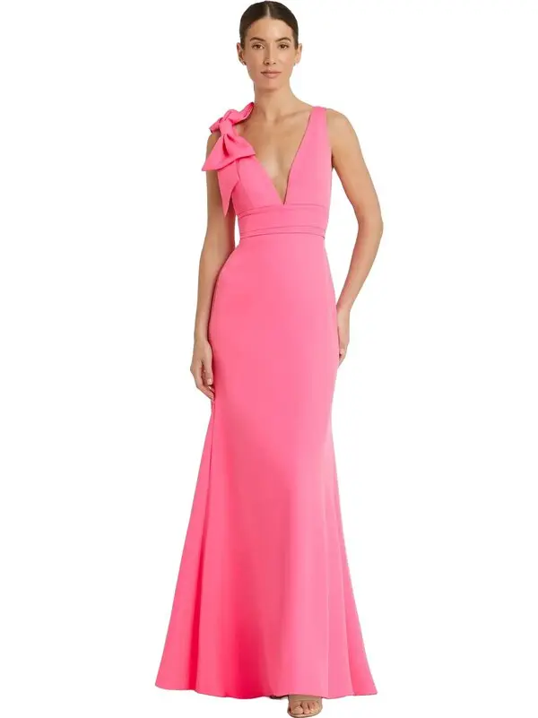 Mac Duggal Sleeveless V-neck Bow Detail Mermaid Gown - Pink
