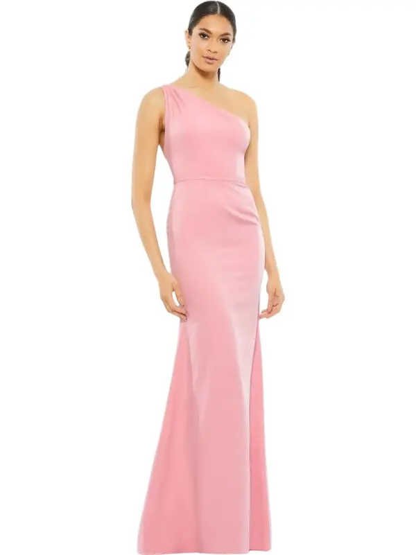 Mac Duggal One-shoulder Crepe Mermaid Gown - Pink