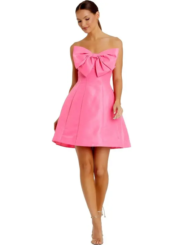 Mac Duggal Strapless Fit & Flare Mini Dress With Bow - Pink