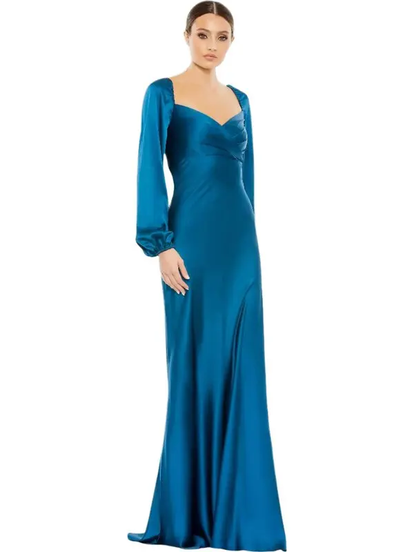 Mac Duggal Sweetheart Neckline Puff Sleeve Gown - Blue