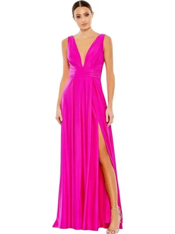 Mac Duggal Jersey Plunge Neck Evening Gown - Pink