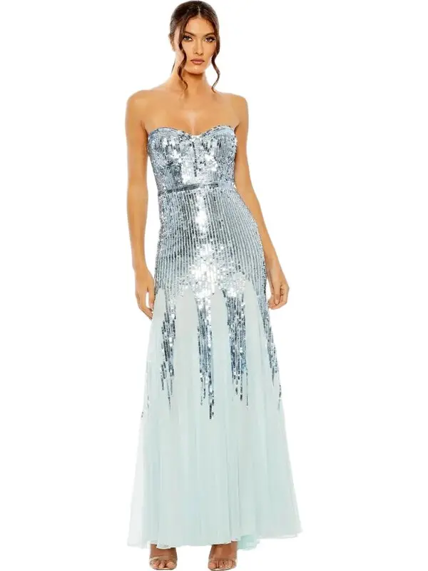 Mac Duggal Sleeveless Sequin Mesh Gown - Blue