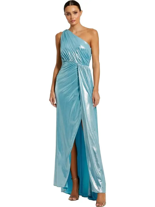 Mac Duggal Metallic Jersey One-shoulder Gown - Blue