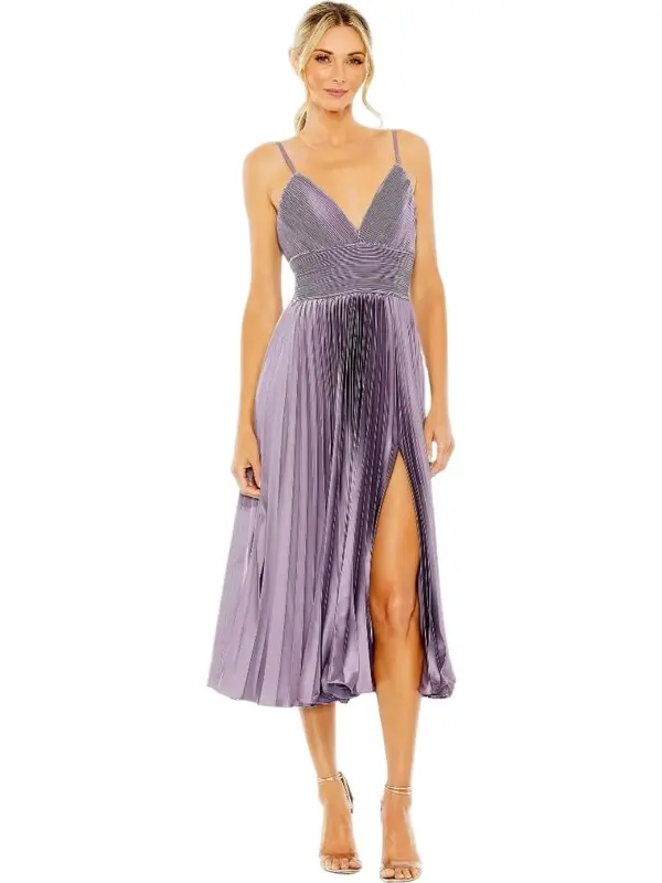 Mac Duggal Slim Strap Ruched Heat Pleated Dress - Purple