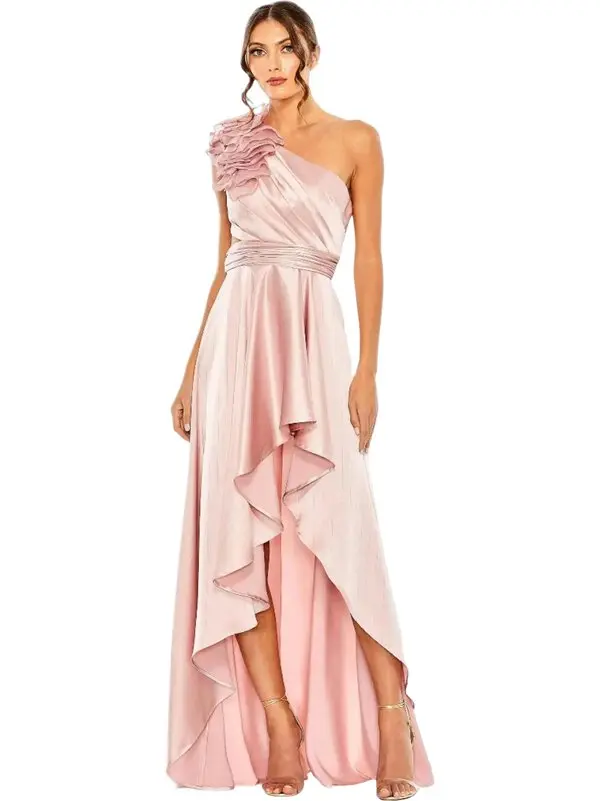 Mac Duggal Ruffled One-shoulder Hi-low Gown - Pink