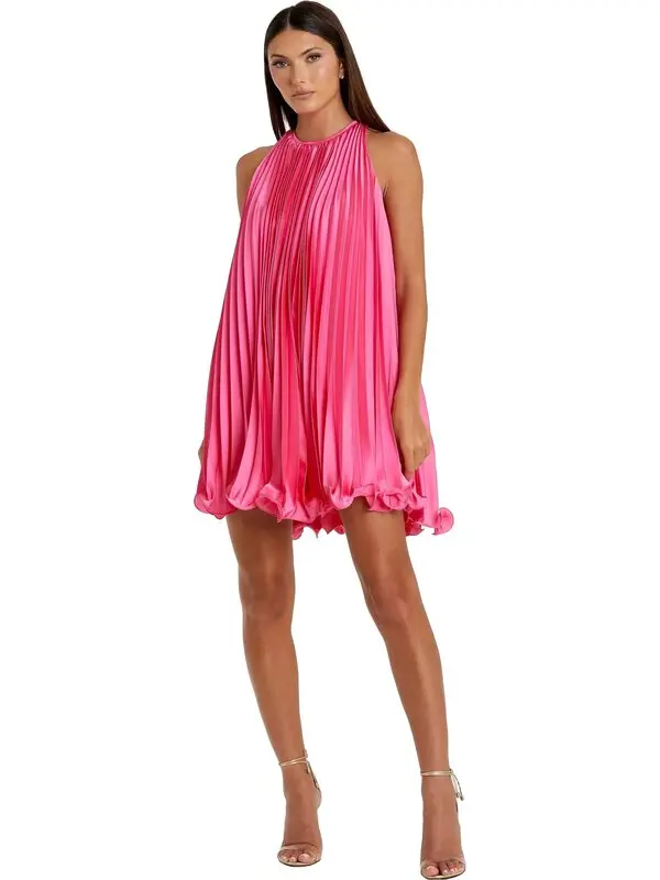 Mac Duggal Pleated Halter Neck Mini Trapeze Dress - Pink