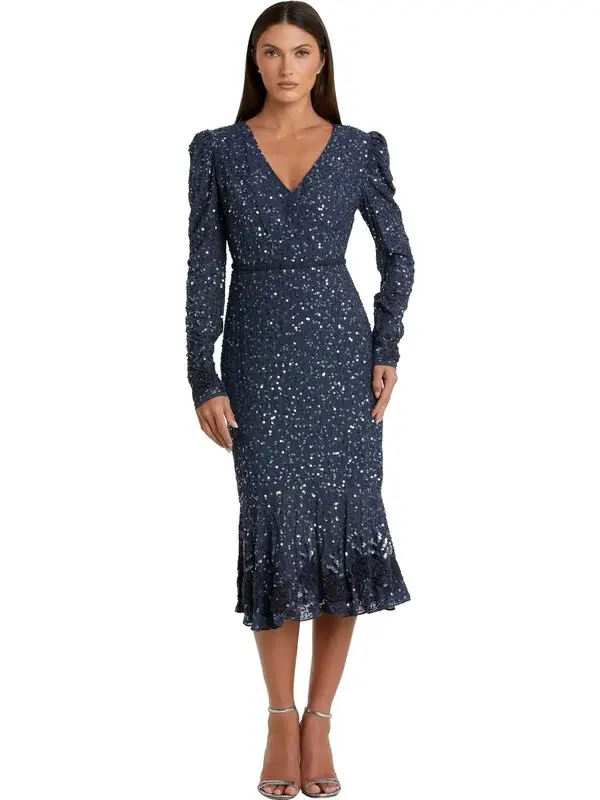 Mac Duggal Embellished Georgette Midi Dress - Navy