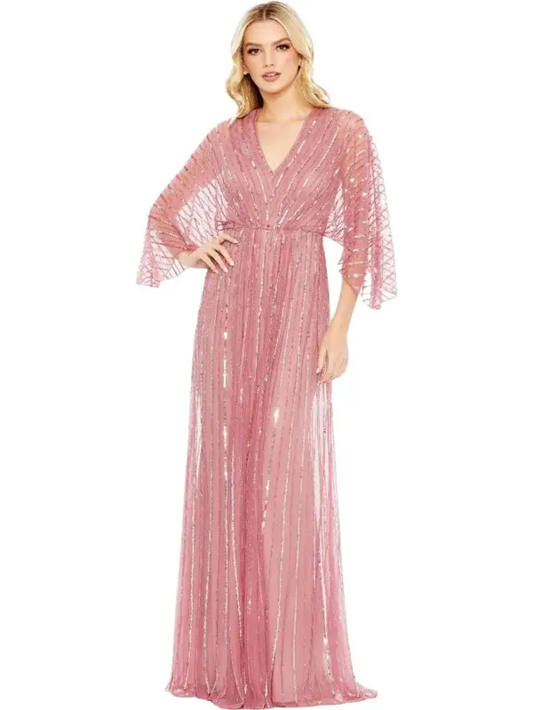 Mac Duggal Net Gown With Sequin Detailing - Pink