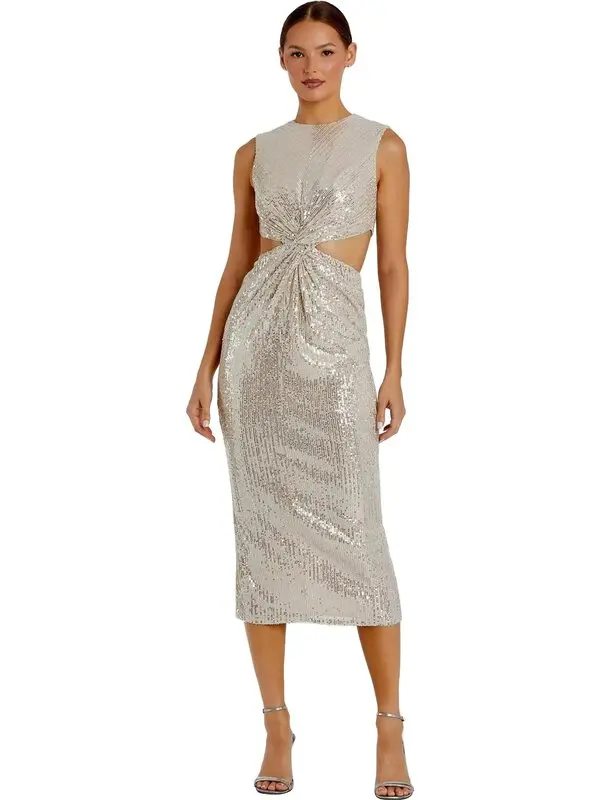 Mac Duggal Sleeveless Sequin Column Gown - Silver