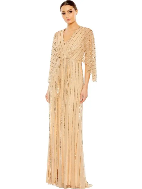 Mac Duggal Sequin Embellished Gown With Kimono Sleeves - Neutral