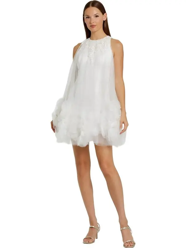 Mac Duggal Sleeveless Embroidered Tulle Mini Dress - White