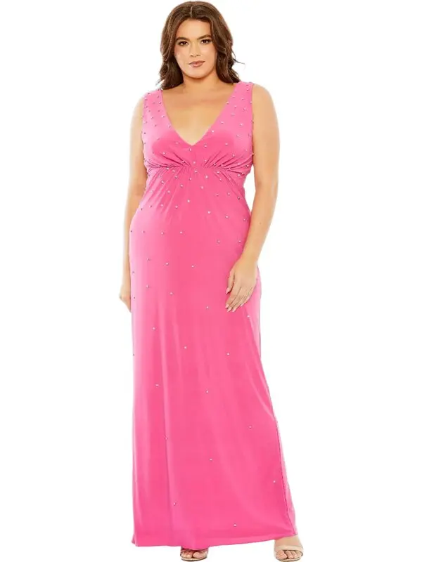 Mac Duggal Embellished Open-back Gown - Hot Pink