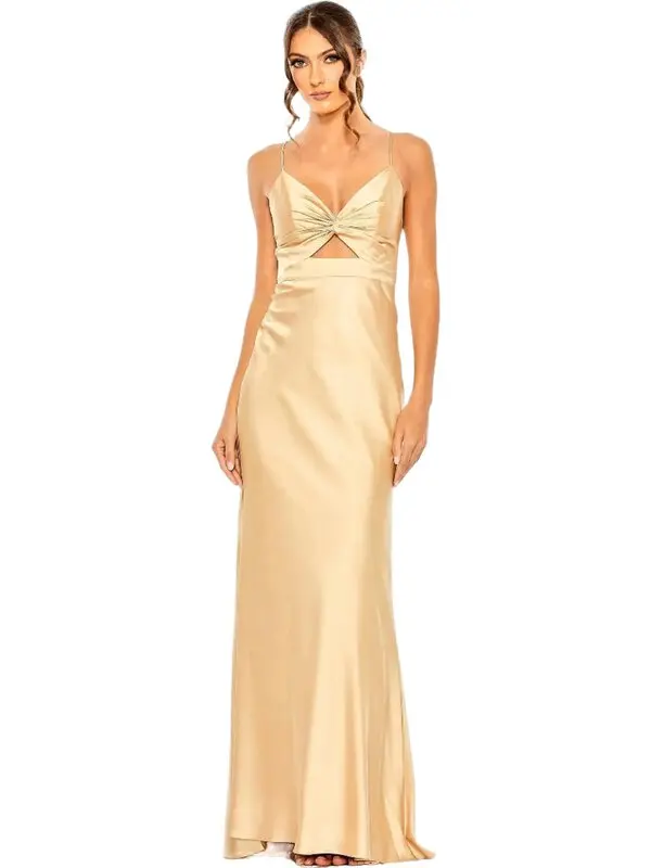 Mac Duggal Charmeuse Gown With Keyhole Cutout - Gold