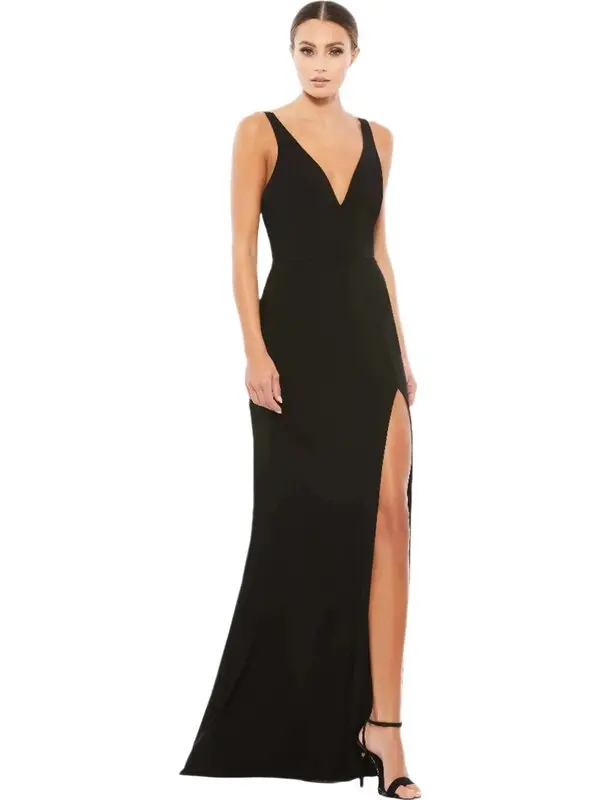 Mac Duggal Plunge Neck Jersey Gown - Black