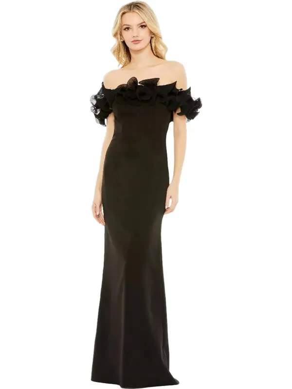 Mac Duggal Off-the-shoulder Ruffle Column Gown - Black