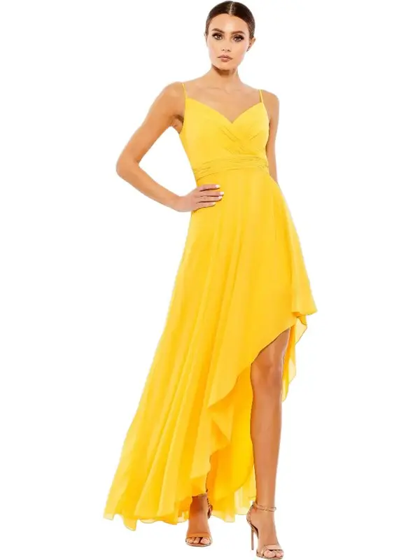 Mac Duggal Asymmetrical Hem Chiffon Maxi Dress - Yellow