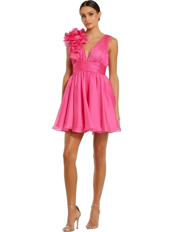 Mac Duggal Ruffle V-neck Mini Dress - Pink