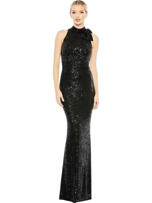 Mac Duggal Sequined Halterneck Gown - Black