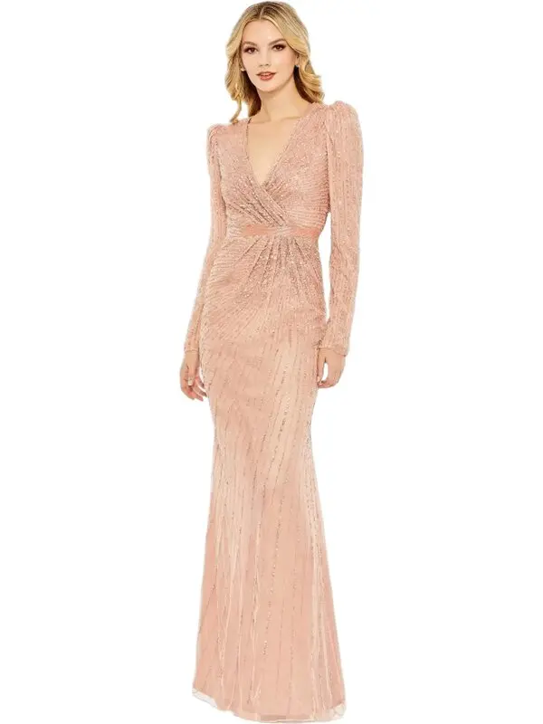 Mac Duggal Embellished Faux Wrap Gown - Pink