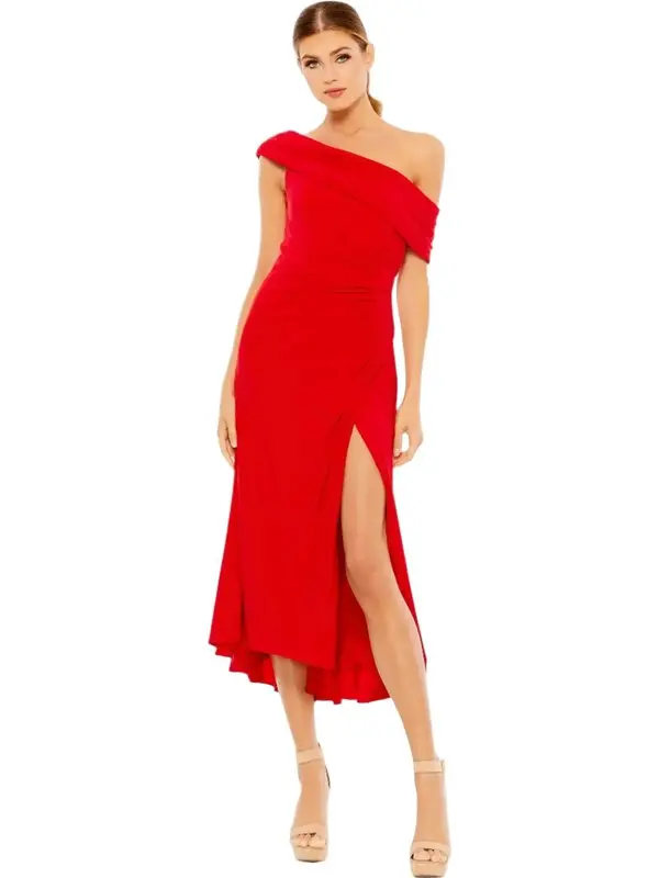Mac Duggal Ruched Off-the-shoulder Midi Dress - Red