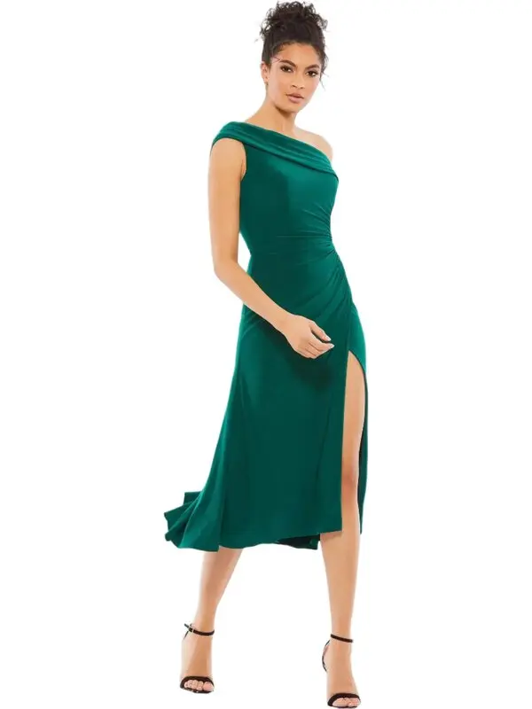 Mac Duggal Ruched Off-the-shoulder Midi Dress - Green