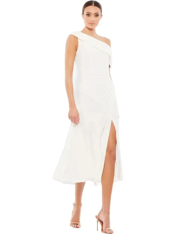 Mac Duggal Ruched Off-the-shoulder Midi Dress - White