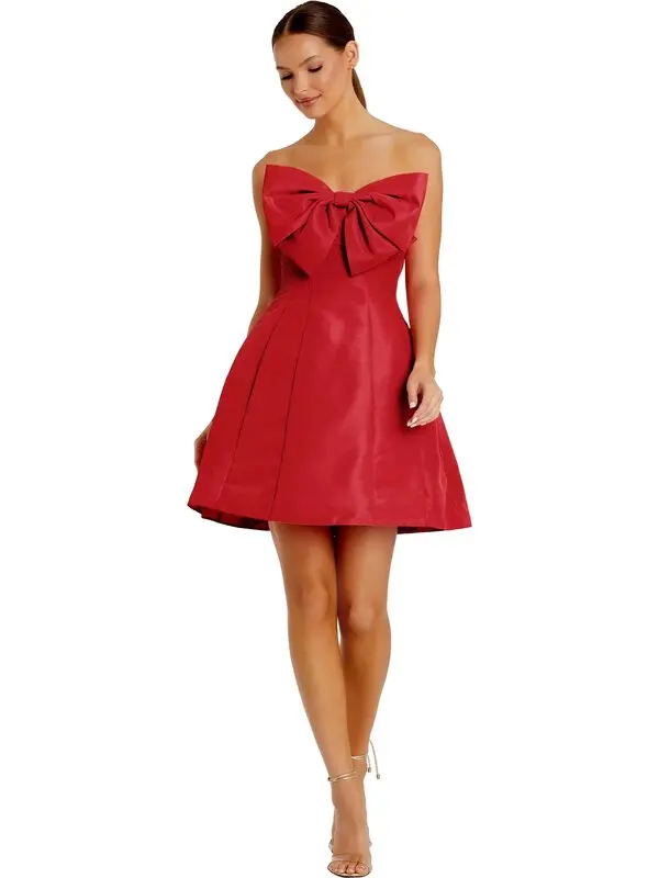 Mac Duggal Strapless Fit & Flare Mini Dress With Bow - Red
