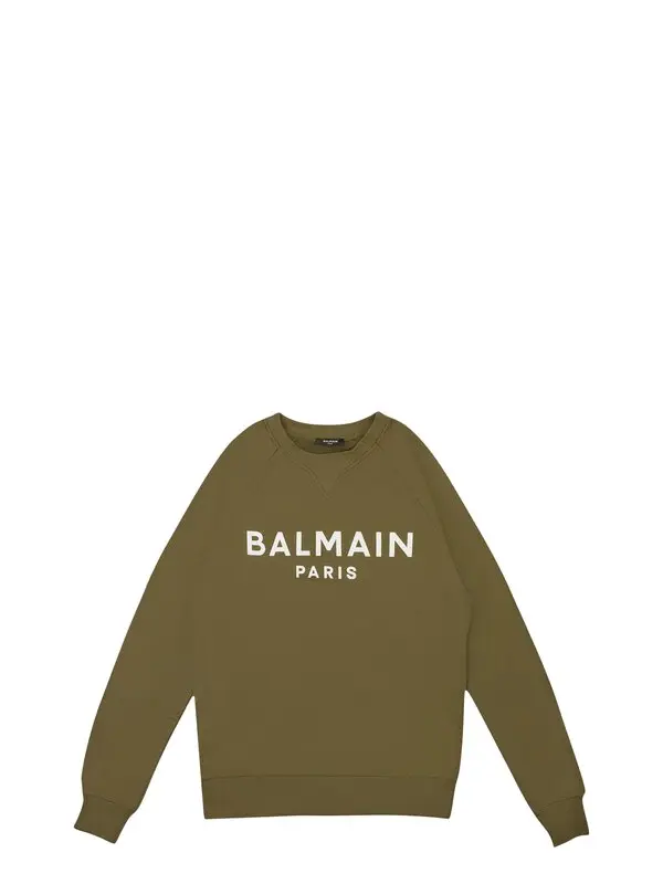 Balmain Logo Print Crewneck Sweatshirt - Tan