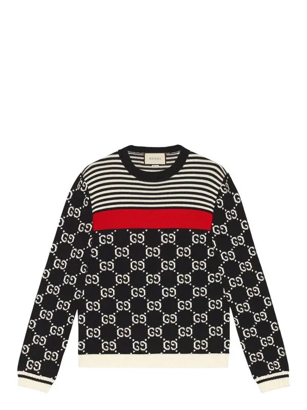 Gucci Gg And Stripes Knit Sweater - Blue