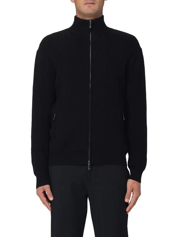 Emporio Armani Ribbed Zip-up Sweater - Black