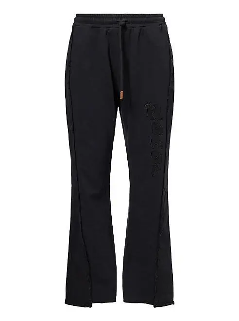 HONOR THE GIFT Denim-panelled Wide-leg Cotton Joggers - Black