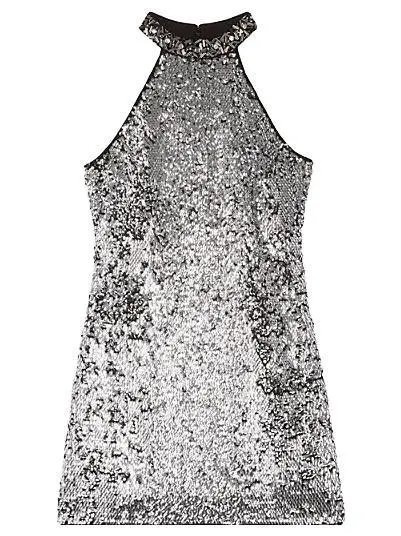 The Kooples Sleeveless Sequin-embellished Woven Mini Dress - Silver