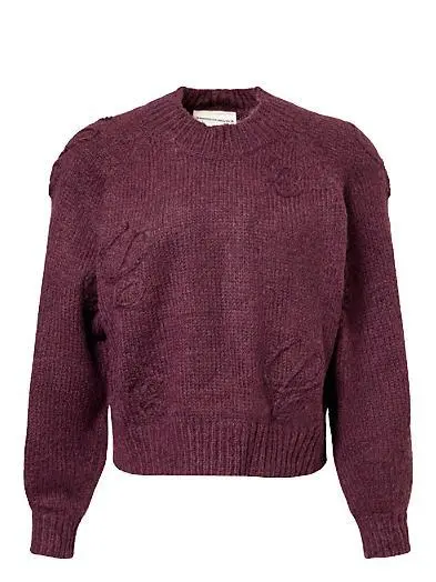 THE COUTURE CLUB Script Embroidered Knitted Jumper - Plum