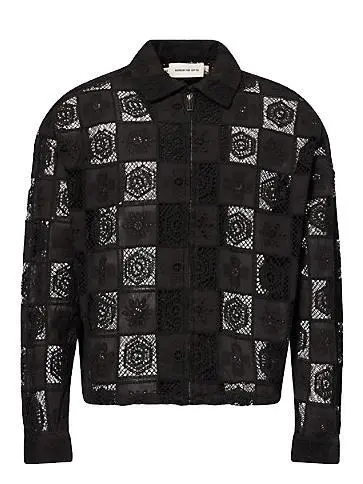 HONOR THE GIFT Crochet Patchwork Cotton Zip-up Jacket - Black