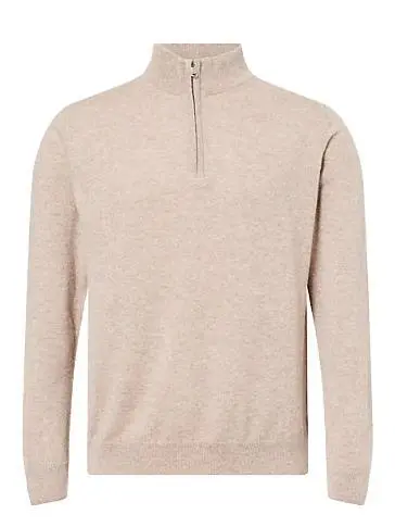 Sunspel Half-zip Knitted Cashmere Jumper - Oatmeal Melange